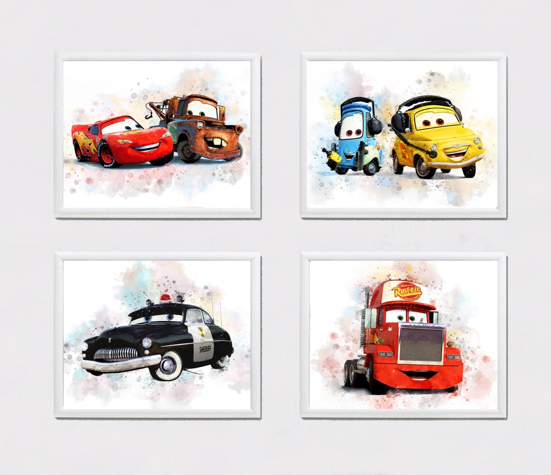 Set 4 DISNEY CARS Printable Art Watercolor Disney Cars Print Disney ...