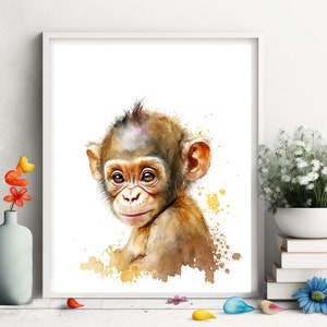 Baby Monkey PRINTABLE ART - Watercolor Monkey Print, Download Monkey ...