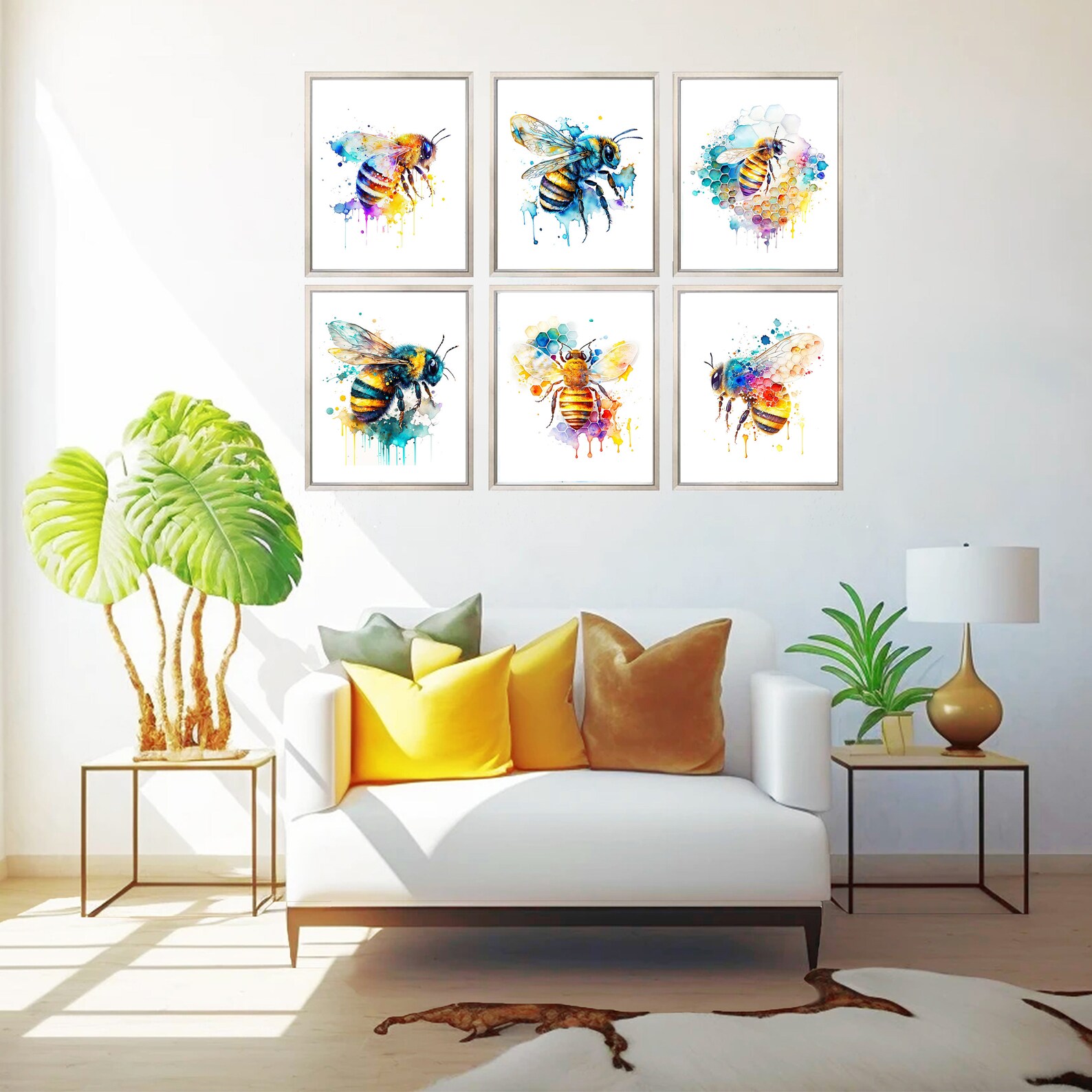 Set of 6 Bees Watercolor PRINTABLE ART Bee Print Bumblebee Honeybee ...