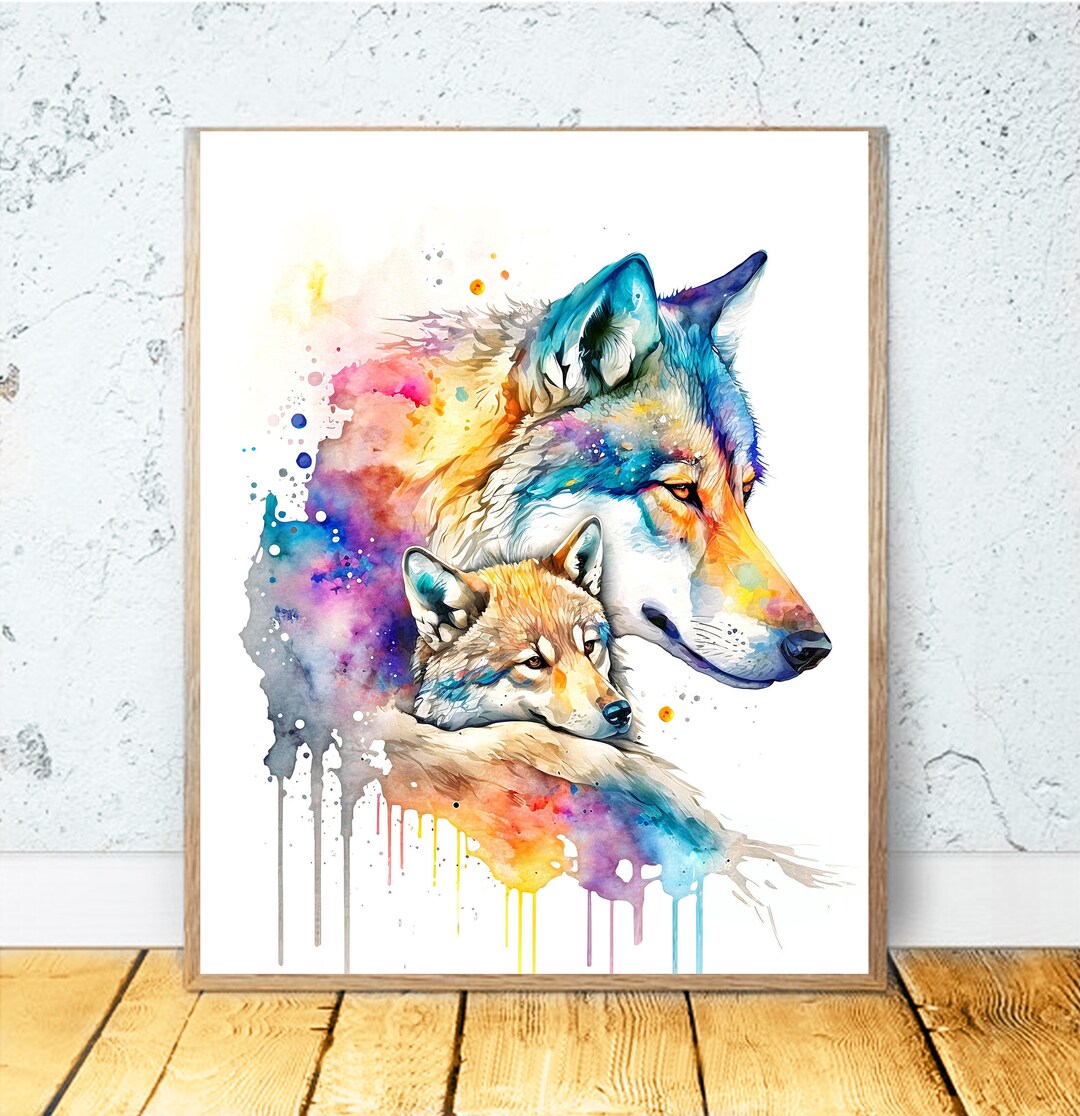 Mother Wolf and Baby Wolf PRINTABLE ART Art Home Wall Decor Watercolor ...