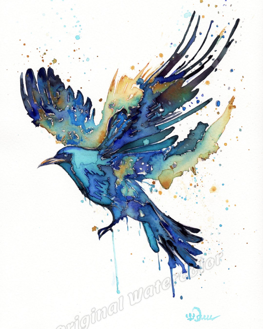 Raven ORIGINAL WATERCOLOR Painting, Original Raven Painting Decor ...
