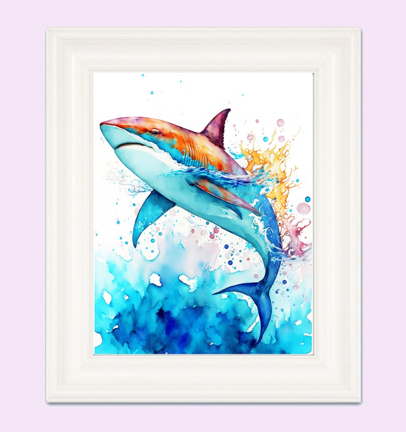 Watercolor Shark PRINTABLE ART Nautical Decor Sharks Print - Etsy