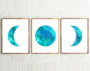 Moon Phases Set of 3 Lunar Phase Printable Wall Art Full Moon ...