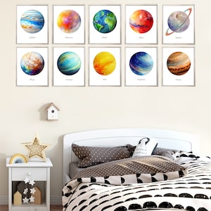 Solar System Set of 10 Watercolor Planets PRINTABLE ART Planet Space ...