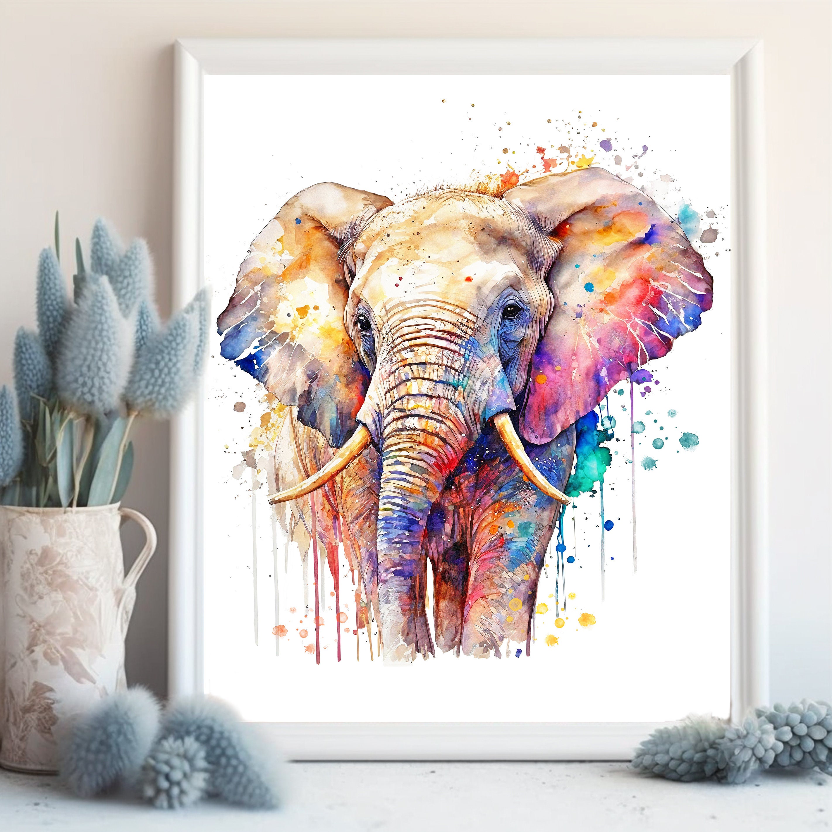 Watercolor Elephant Colorful