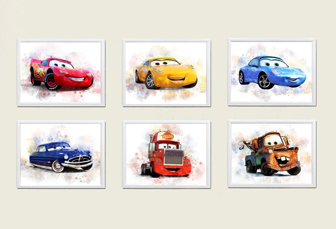 Set of 6 Disney Cars PRINTABLE ART Disney Cars Poster Birthday Disney ...