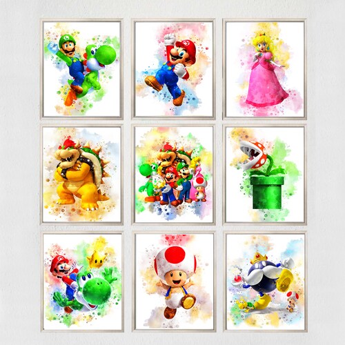 Set of 7 Super Mario PRINTABLE Watercolor Poster Wall Art - Etsy