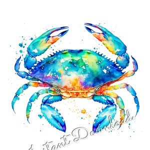 Crab Watercolor PRINTABLE ART Nautical Decor Crab Print Ocean Crab ...