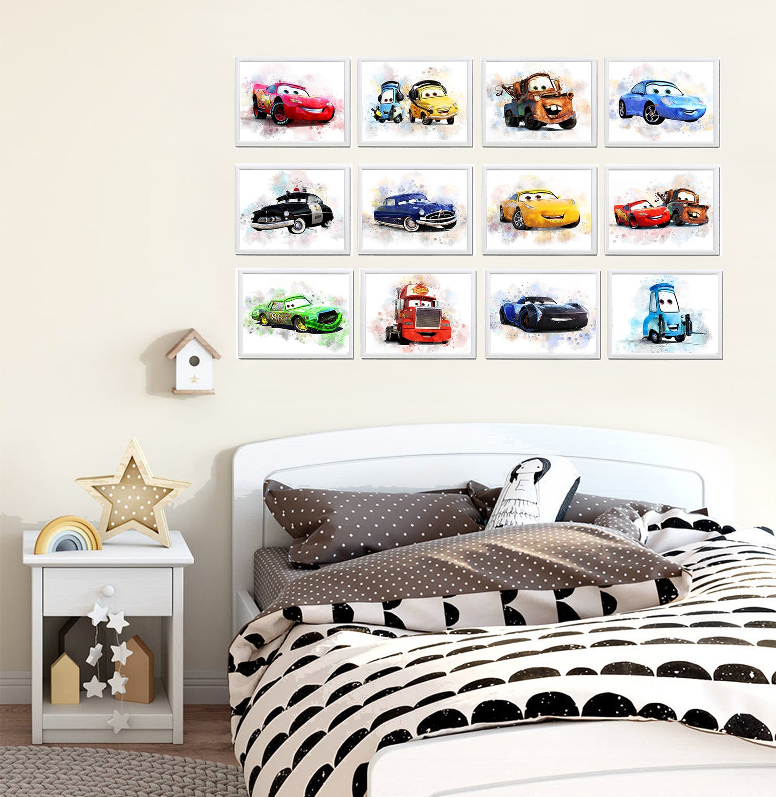 Set 12 DISNEY CARS Printable Art Watercolor Disney Cars Print | Etsy