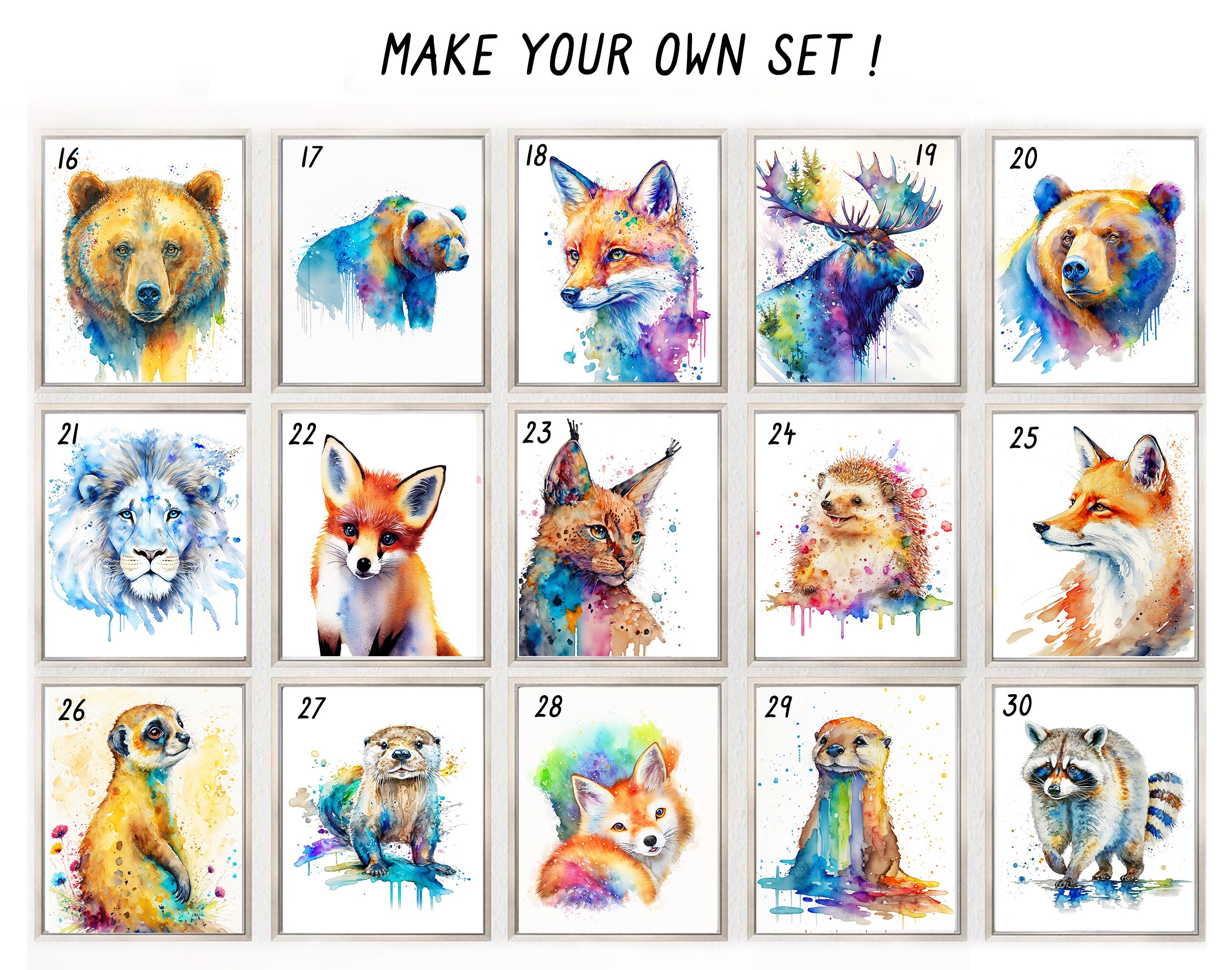 Custom Set of 3 PRINTABLE Animals, Watercolor Prints Animal Print ...