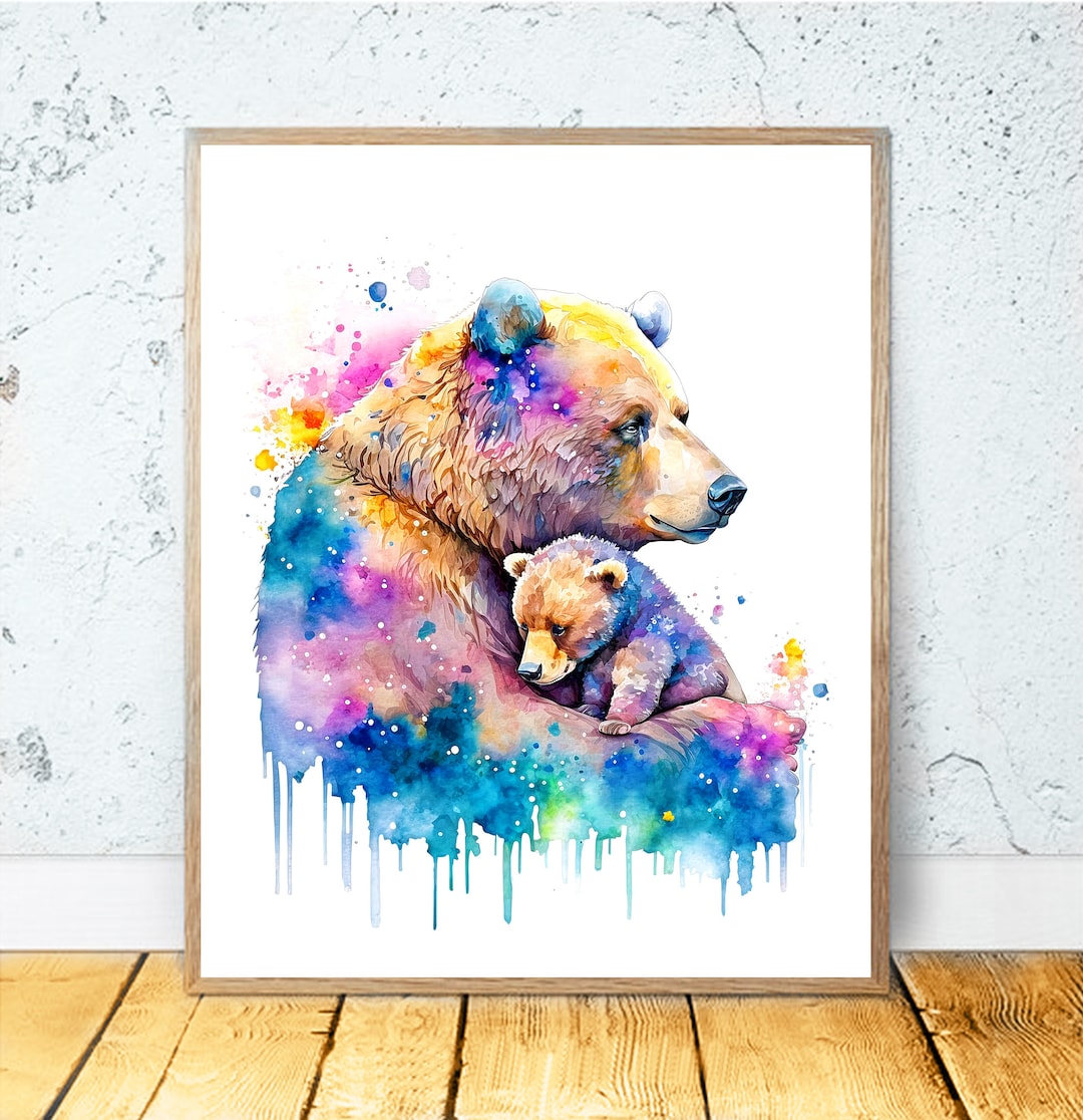 Mother Bear and Baby Bear PRINTABLE ART Watercolor Bear Print Art Home ...