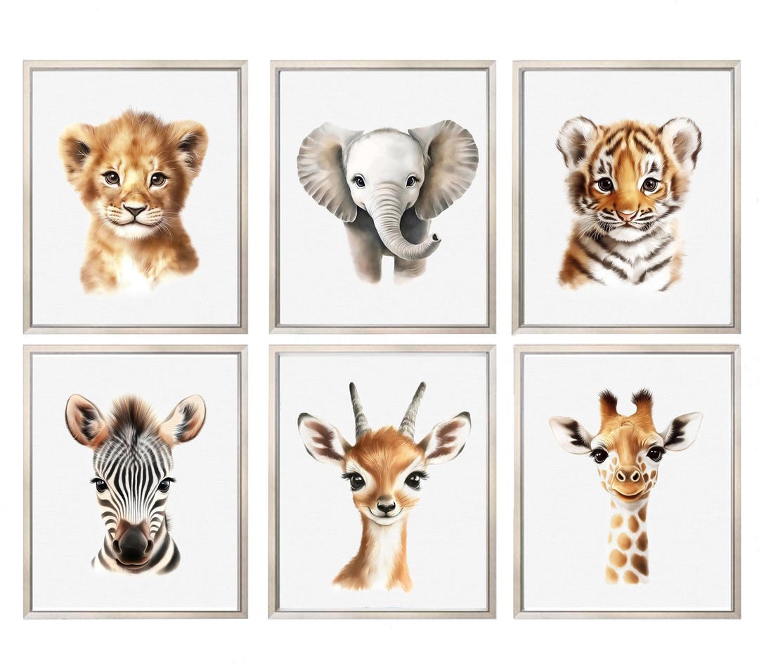 Set of 6 Cute Safari Animal Prints PRINTABLE ART Safari Nursery Decor ...