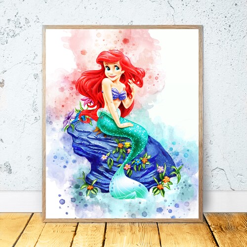 Princess Ariel Print Little Mermaid Watercolor Disney Princess - Etsy