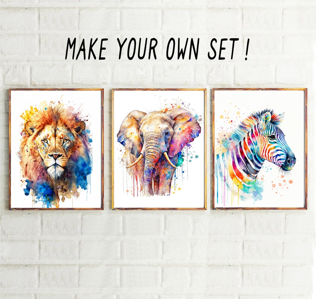 Custom Set of 3 PRINTABLE Animals, Watercolor Prints Animal Print ...