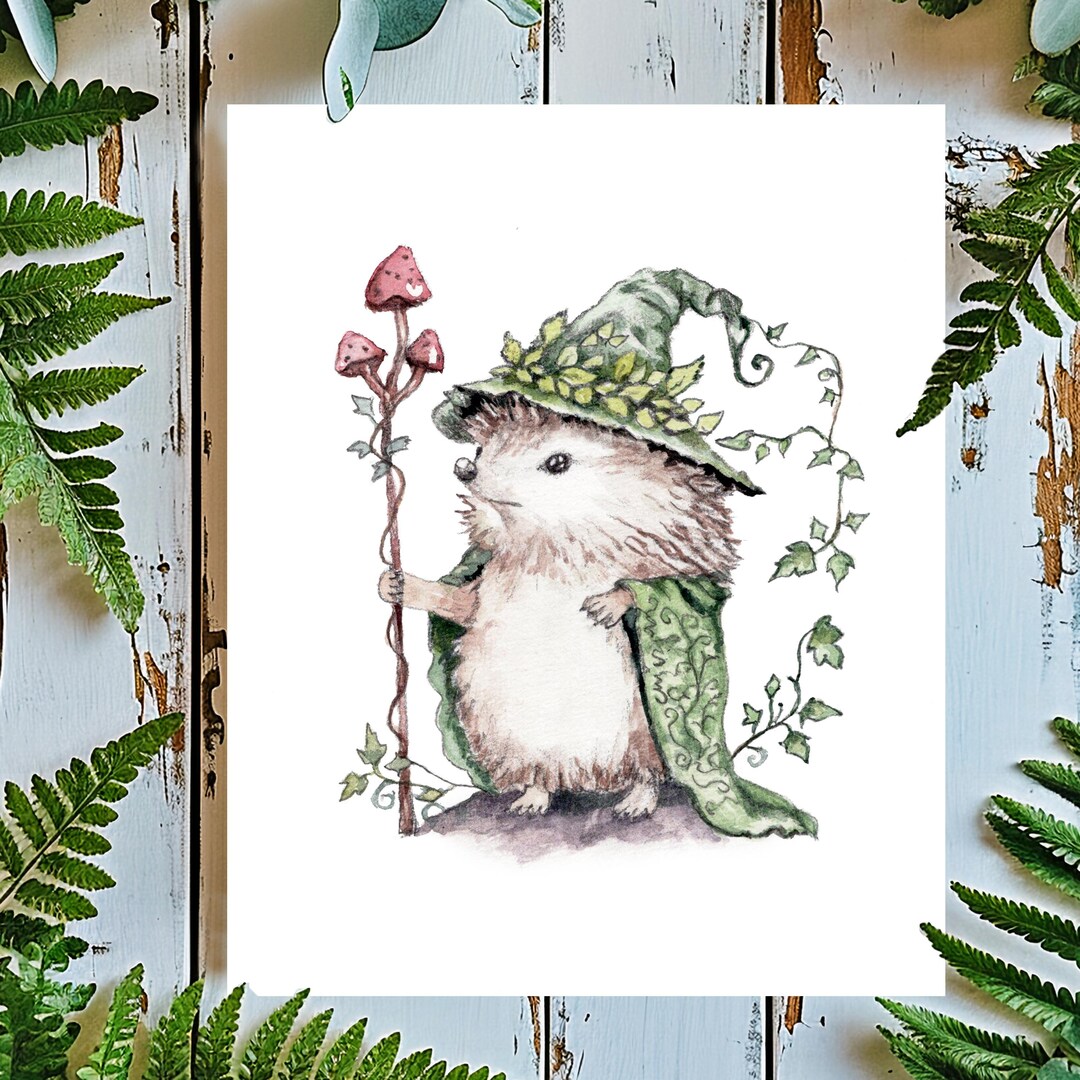 Hedgehog Wizard ORIGINAL WATERCOLOR Painting Original Funny Hedgehog ...