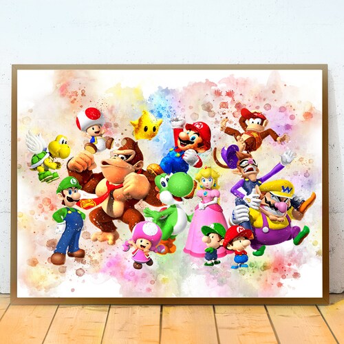 Set 6 Super Mario Download Print Mario Watercolor Art Poster - Etsy