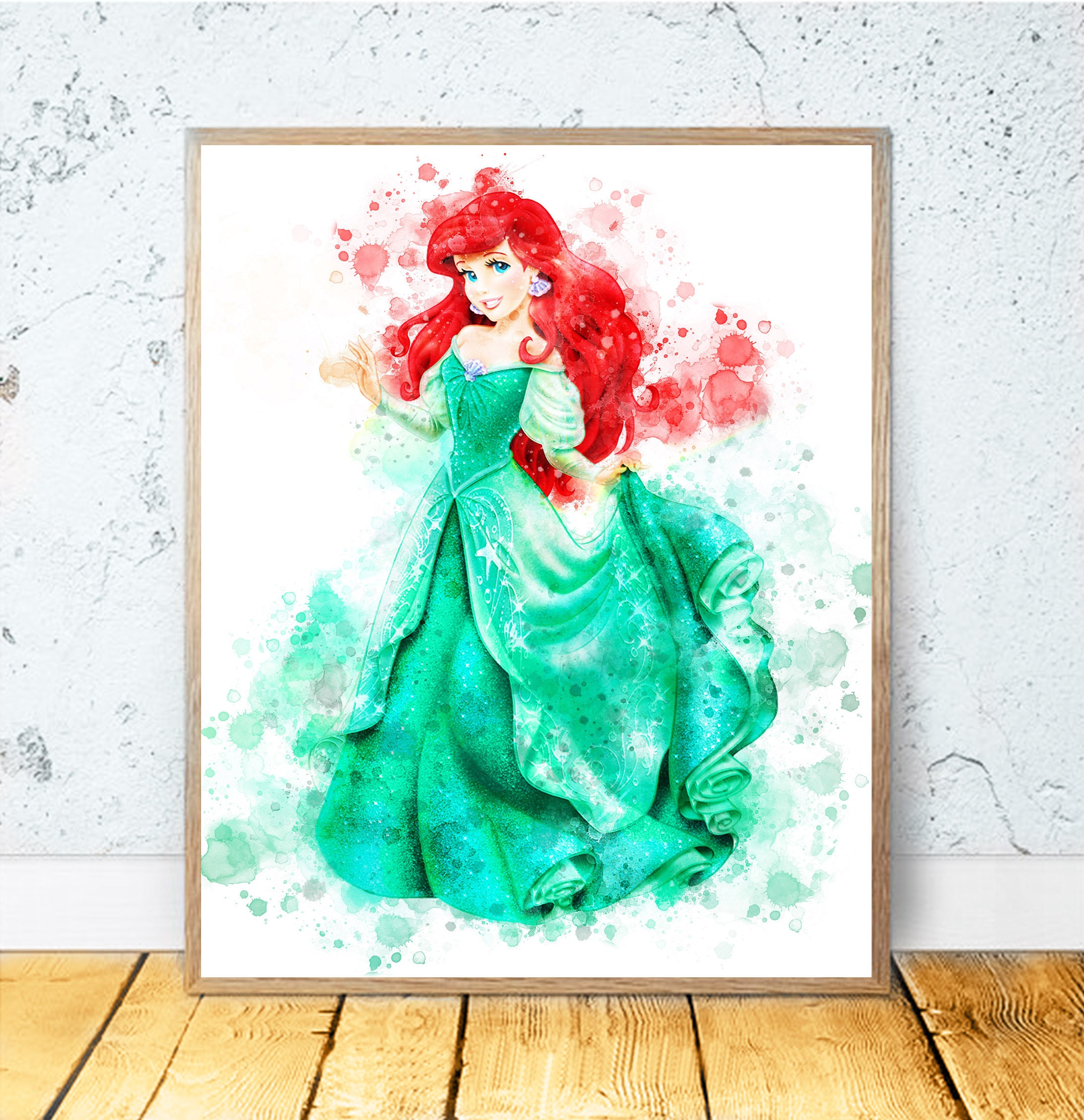 Disney Princess Wall décor Glitter Watercolor Art Belle Watercolor ...