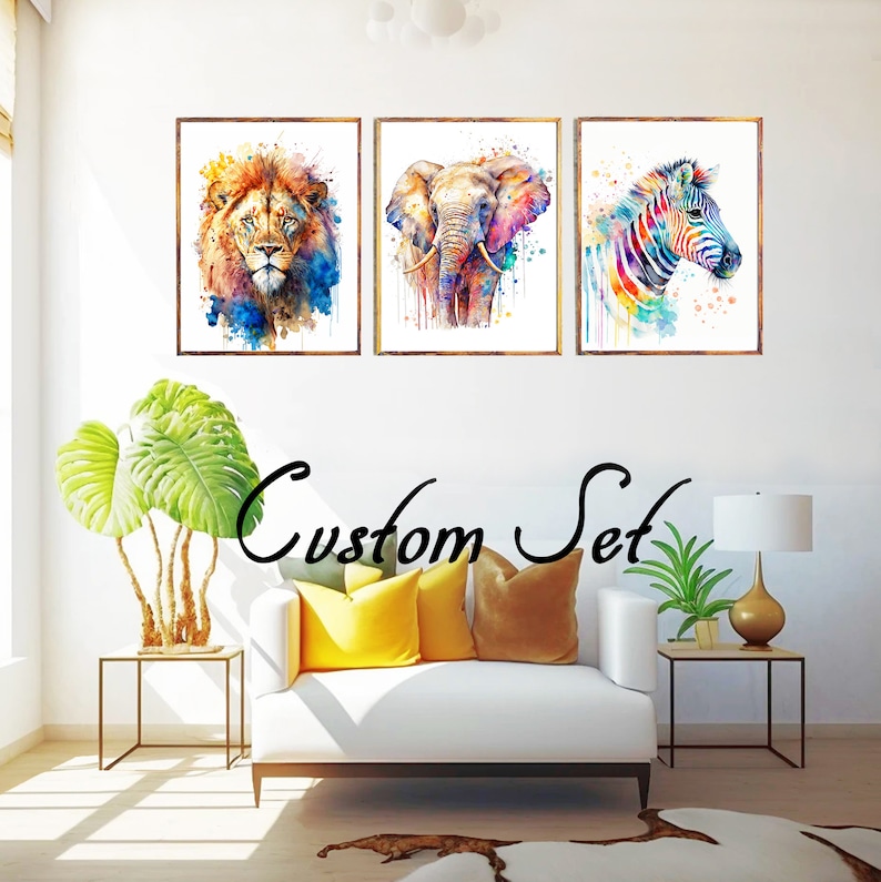 Custom Set of 3 PRINTABLE Animals, Watercolor Prints Animal Print ...