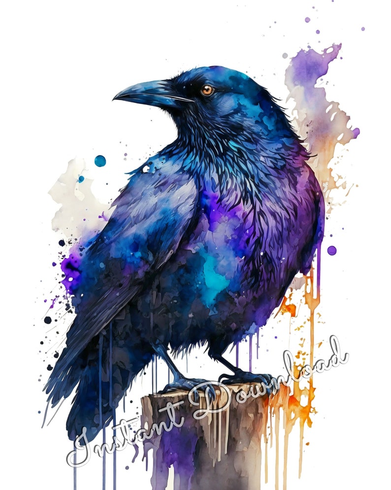 Raven Watercolor PRINTABLE ART Raven Print Instant Download - Etsy