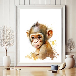 Baby Monkey PRINTABLE ART - Watercolor Monkey Print, Download Monkey ...