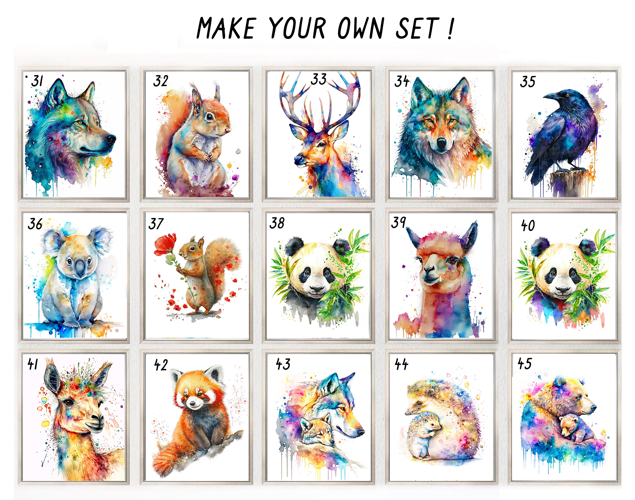 Custom Set of 3 PRINTABLE Animals, Watercolor Prints Animal Print ...