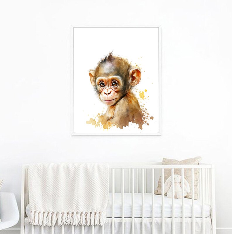 Baby Monkey PRINTABLE ART Watercolor Monkey Print Download - Etsy