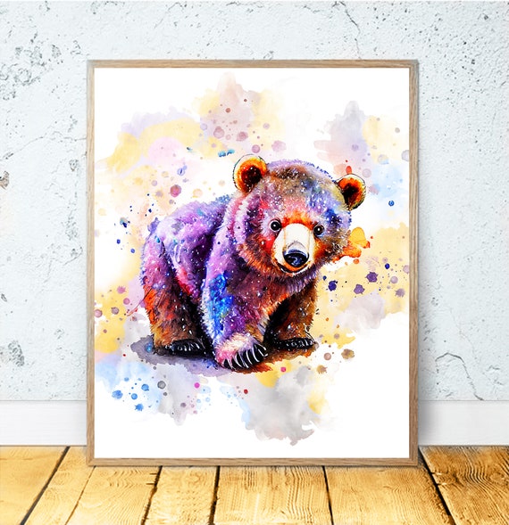 Baby Bear PRINTABLE ART Watercolor Little Bear Digital Print - Etsy