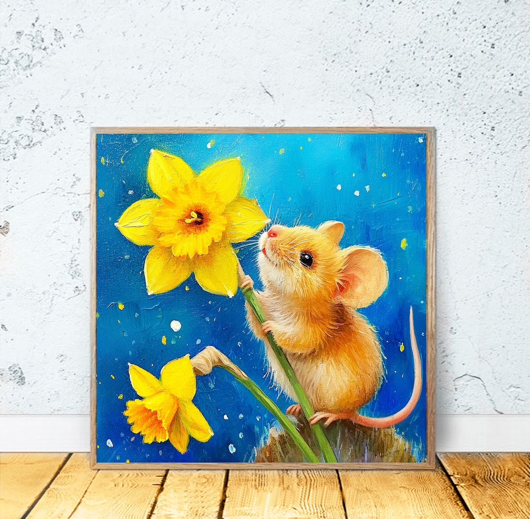 Daffodil Whispers Whimsical Mouse PRINT Art Nature Cute Animal Print ...