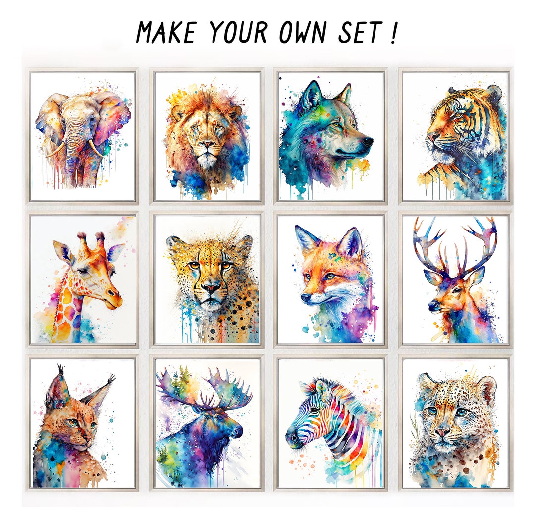 PRINTABLE Animals Watercolor Prints, Children Wall Art, Colorful Prints ...