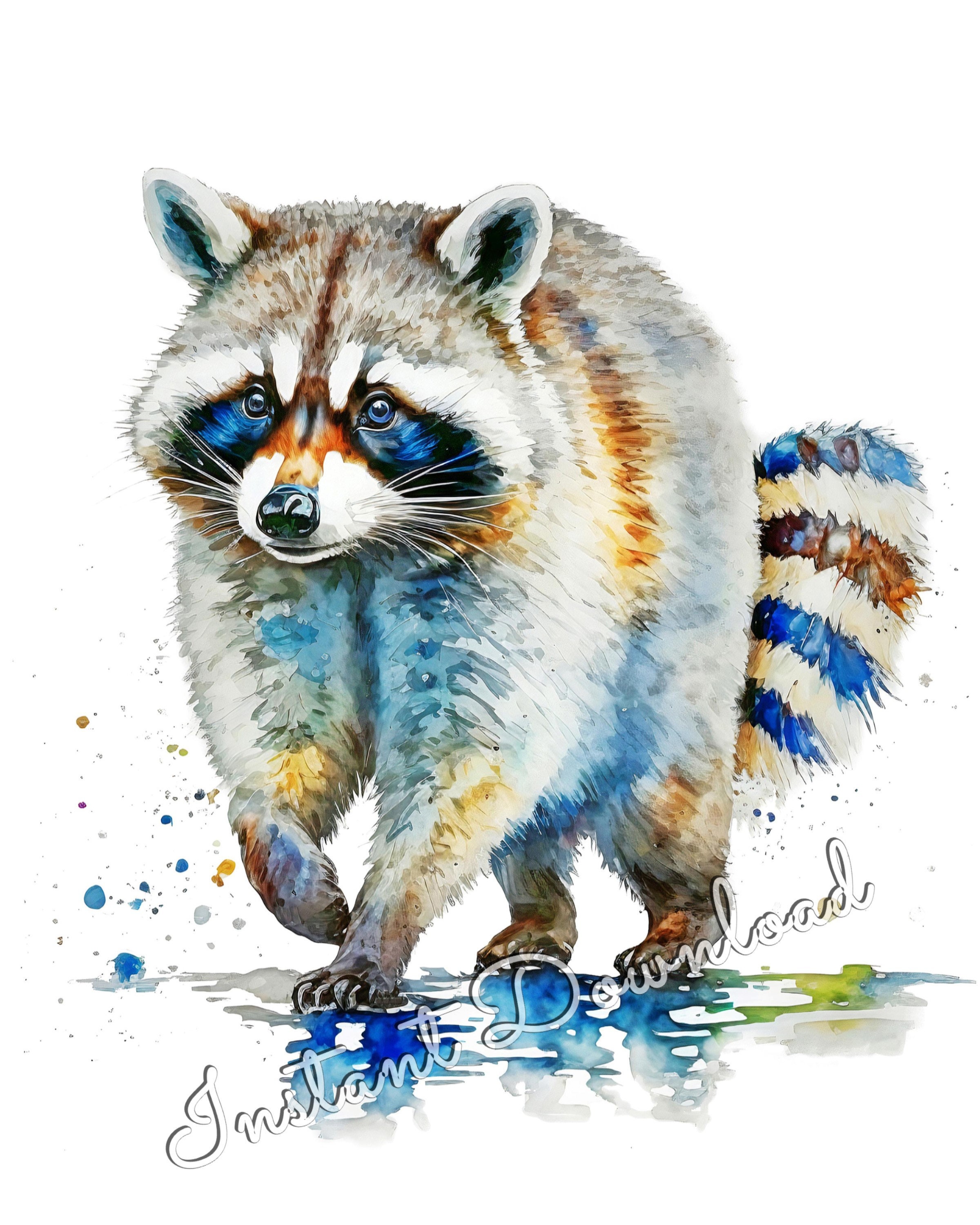 Raccoon Watercolor PRINTABLE ART Raccoon Print Instant - Etsy