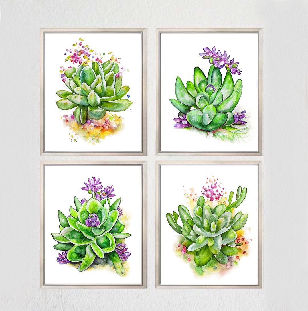 Set of 4 Watercolor Succulents PRINTABLE ART Succulent Print Succulent ...