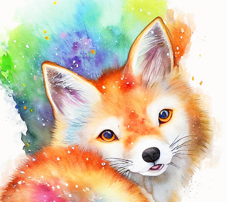 Fox Watercolor PRINTABLE ART Fox Print Download Cute Fox - Etsy