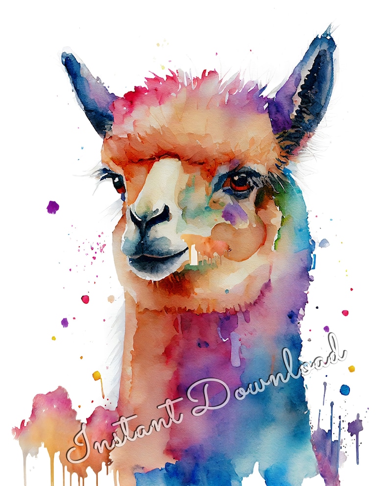 Llama Watercolor PRINTABLE ART Alpaca Lama Print Instant - Etsy