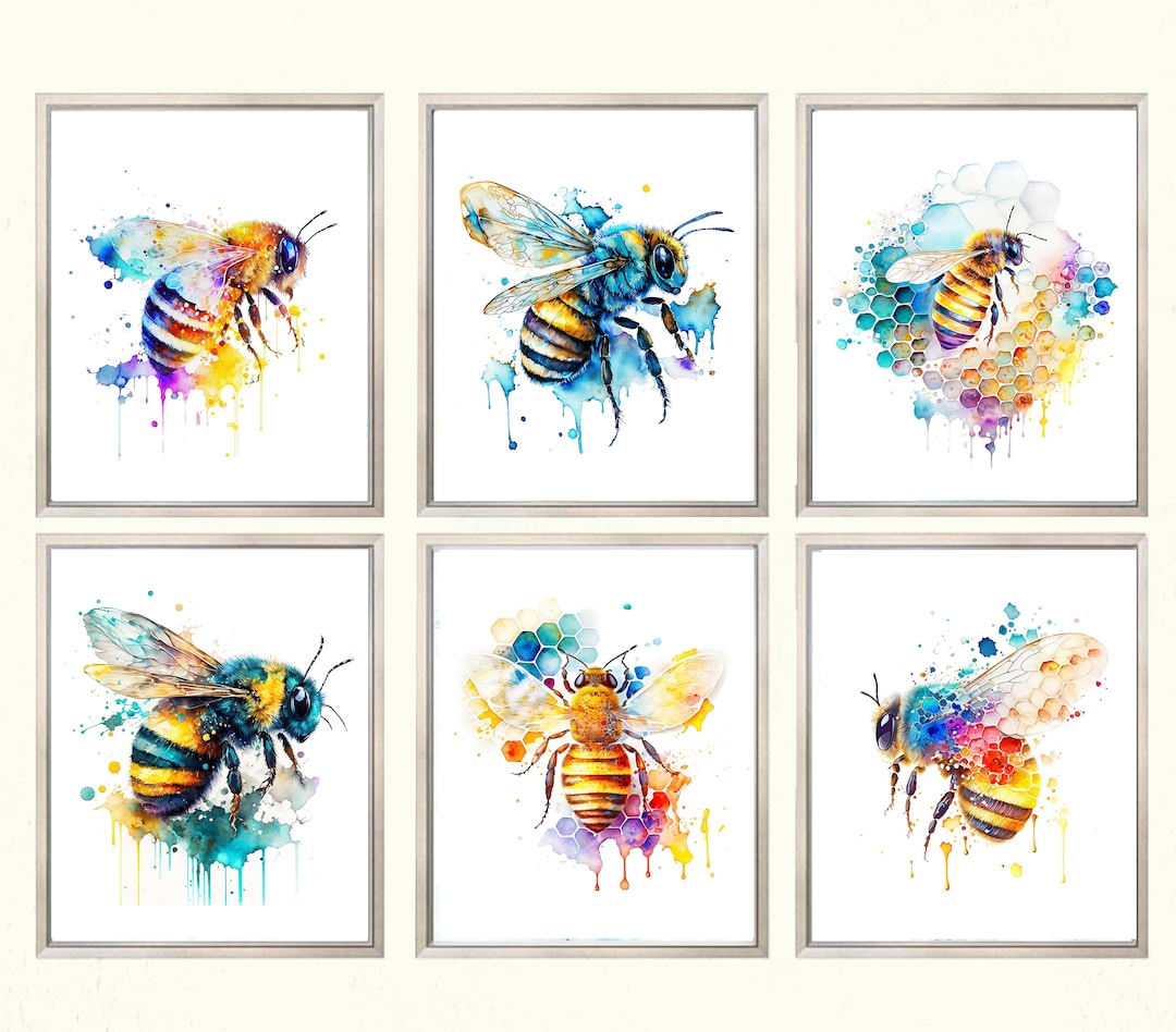 Set of 6 Bees Watercolor PRINTABLE ART Bee Print Bumblebee Honeybee ...