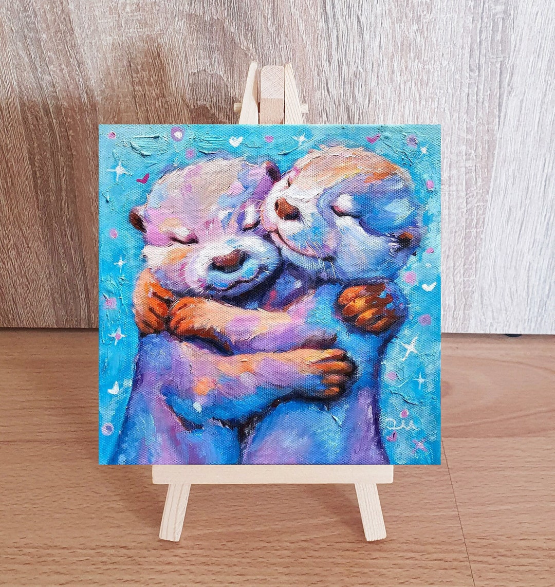 Otters Original Painting Otters Painting 6x6 Inches Otter Original Art ...
