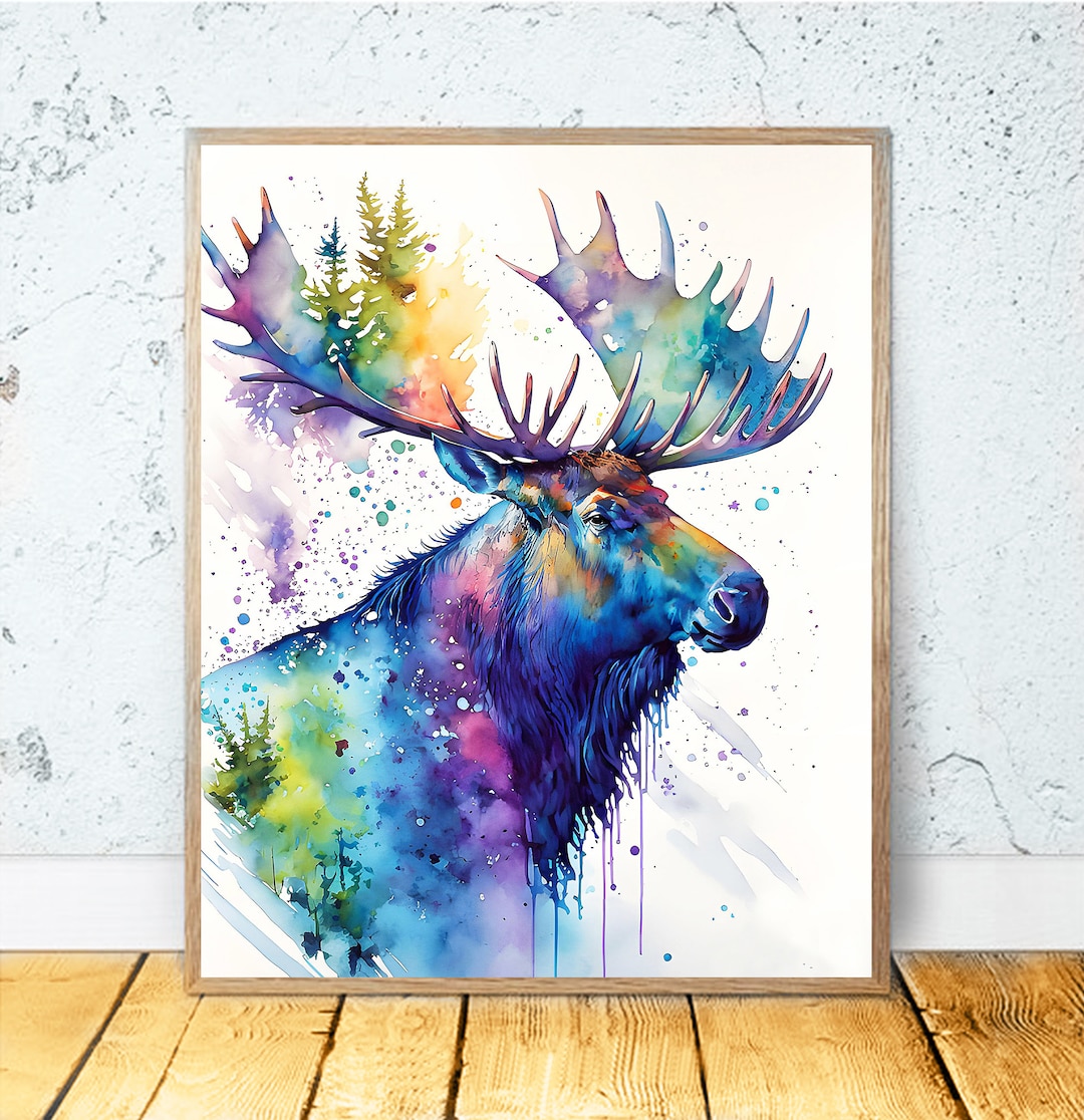 Watercolor Moose PRINTABLE ART Moose Print Download Moose Poster Gift ...