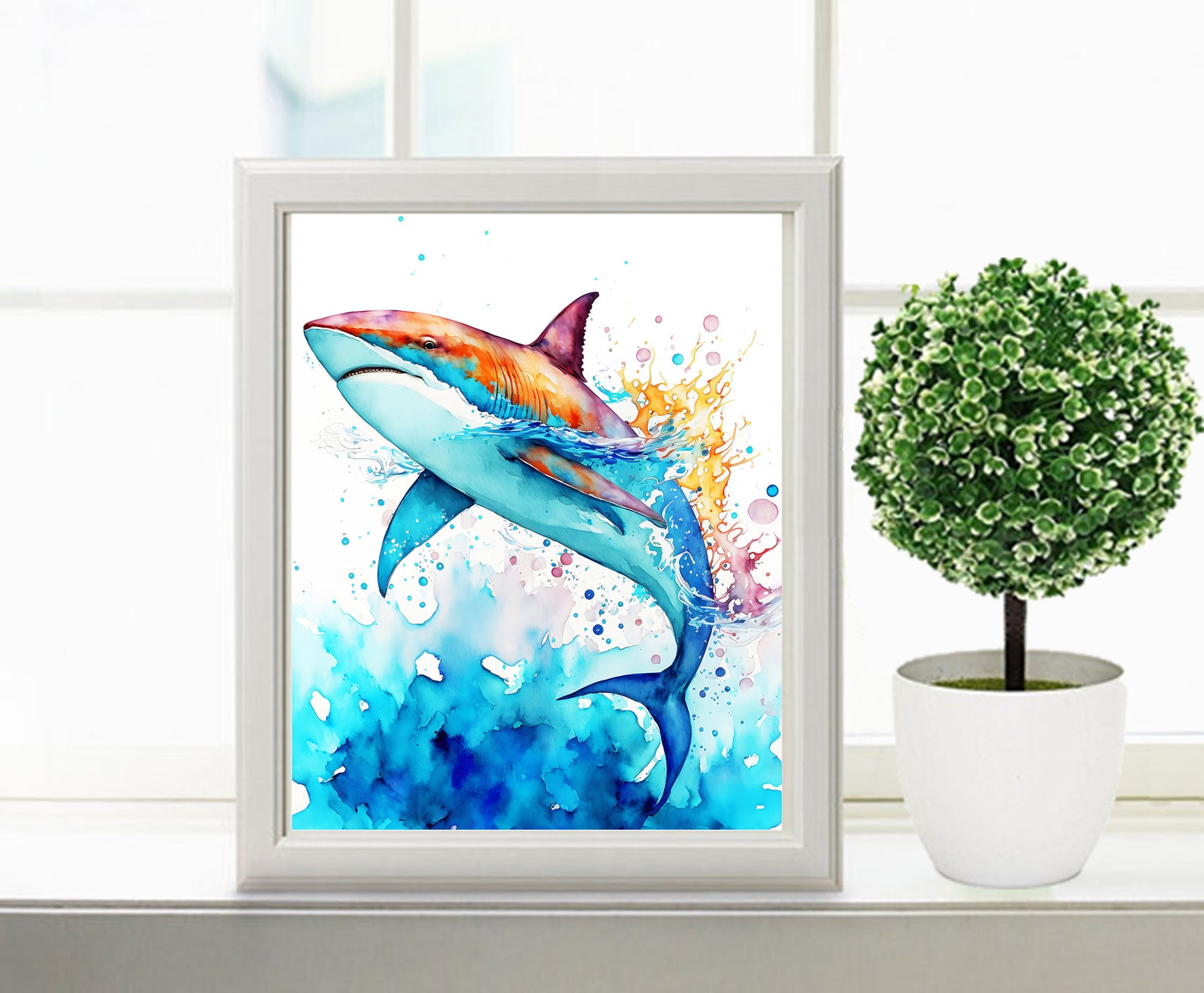 Watercolor Shark PRINTABLE ART Nautical Decor Sharks Print - Etsy