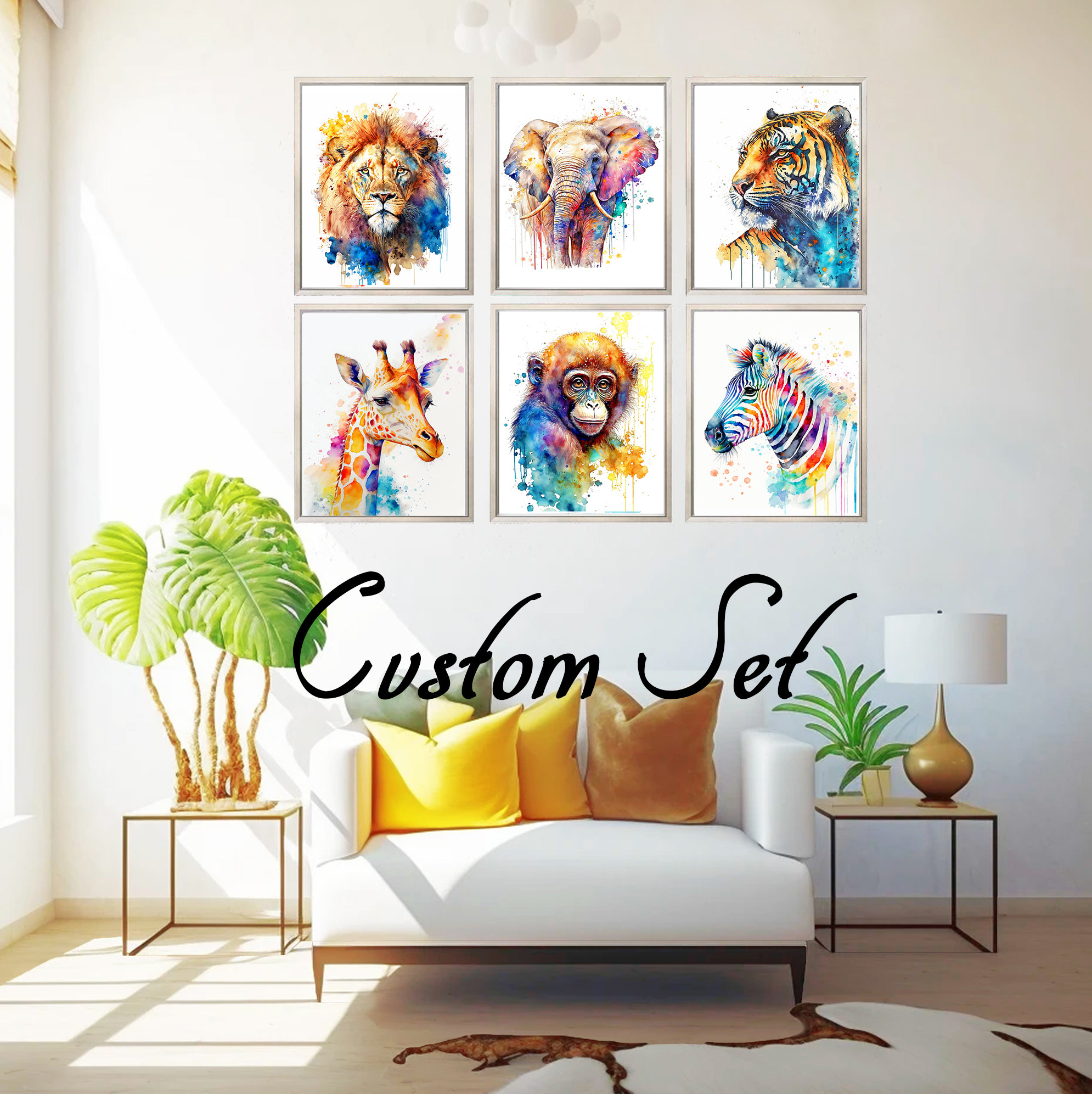 PRINTABLE Animals Watercolor Prints, Children Wall Art, Colorful Prints ...