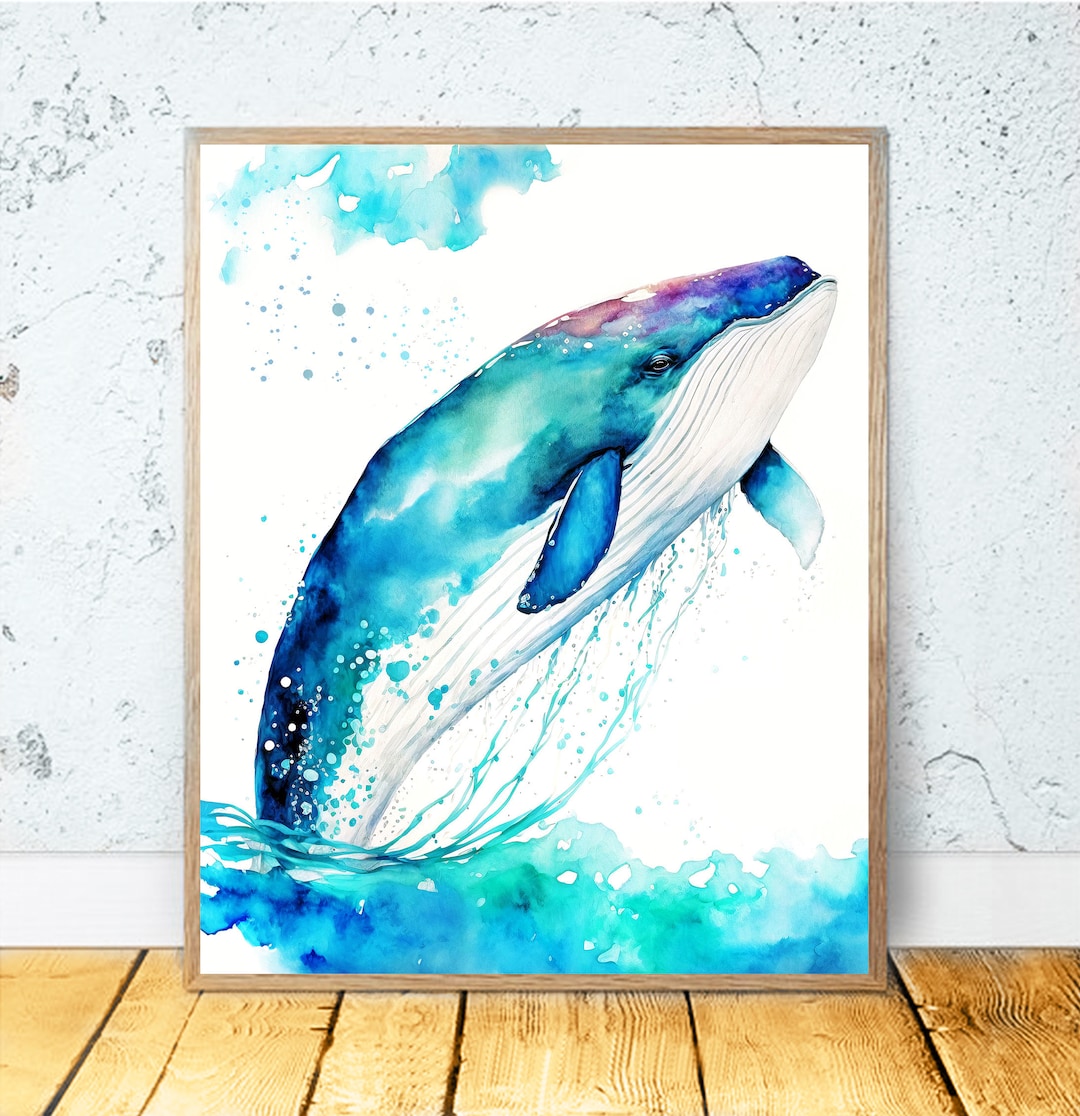 Watercolor Whale PRINTABLE ART Nautical Decor Humpback Whale Print ...
