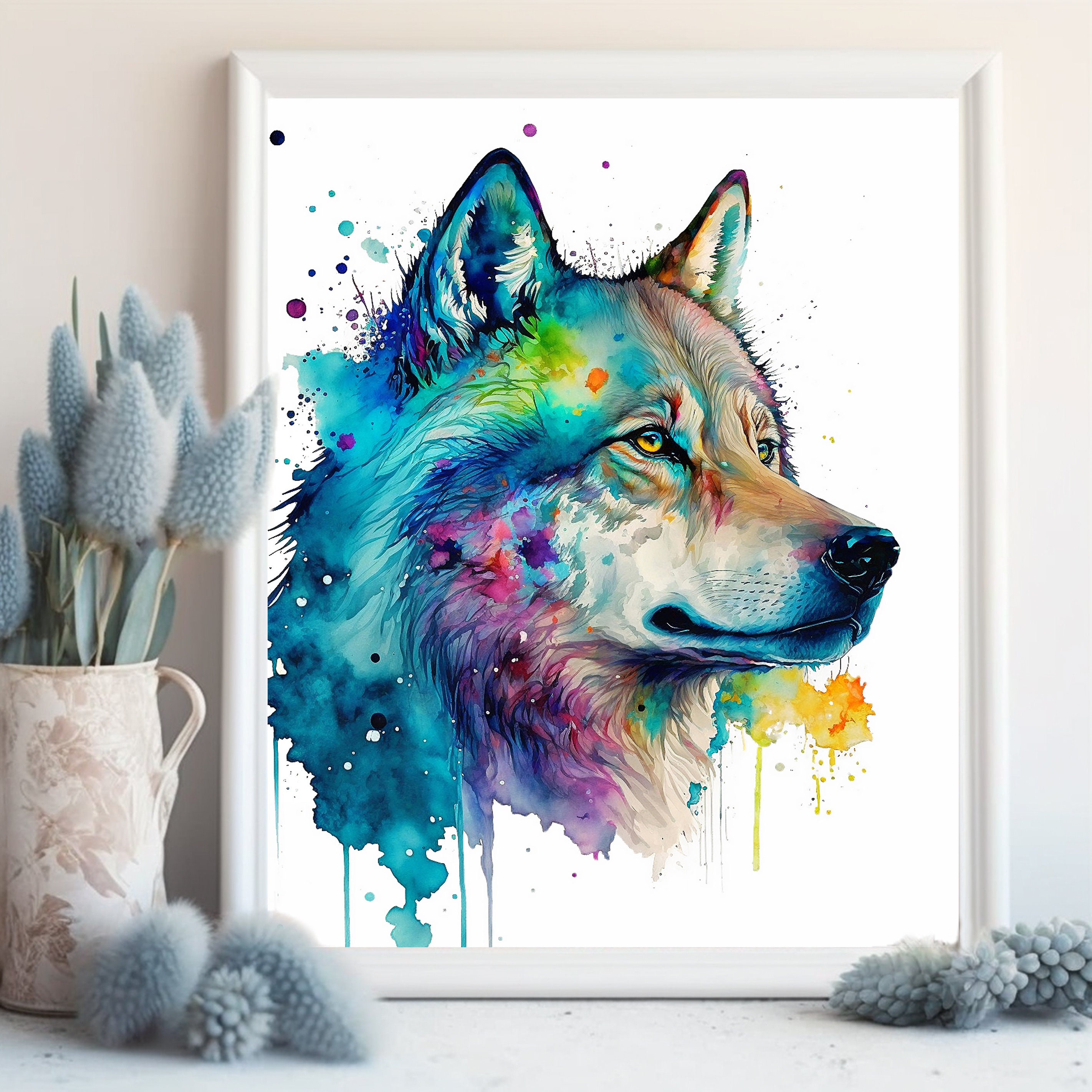 Colorful Watercolor Wolf