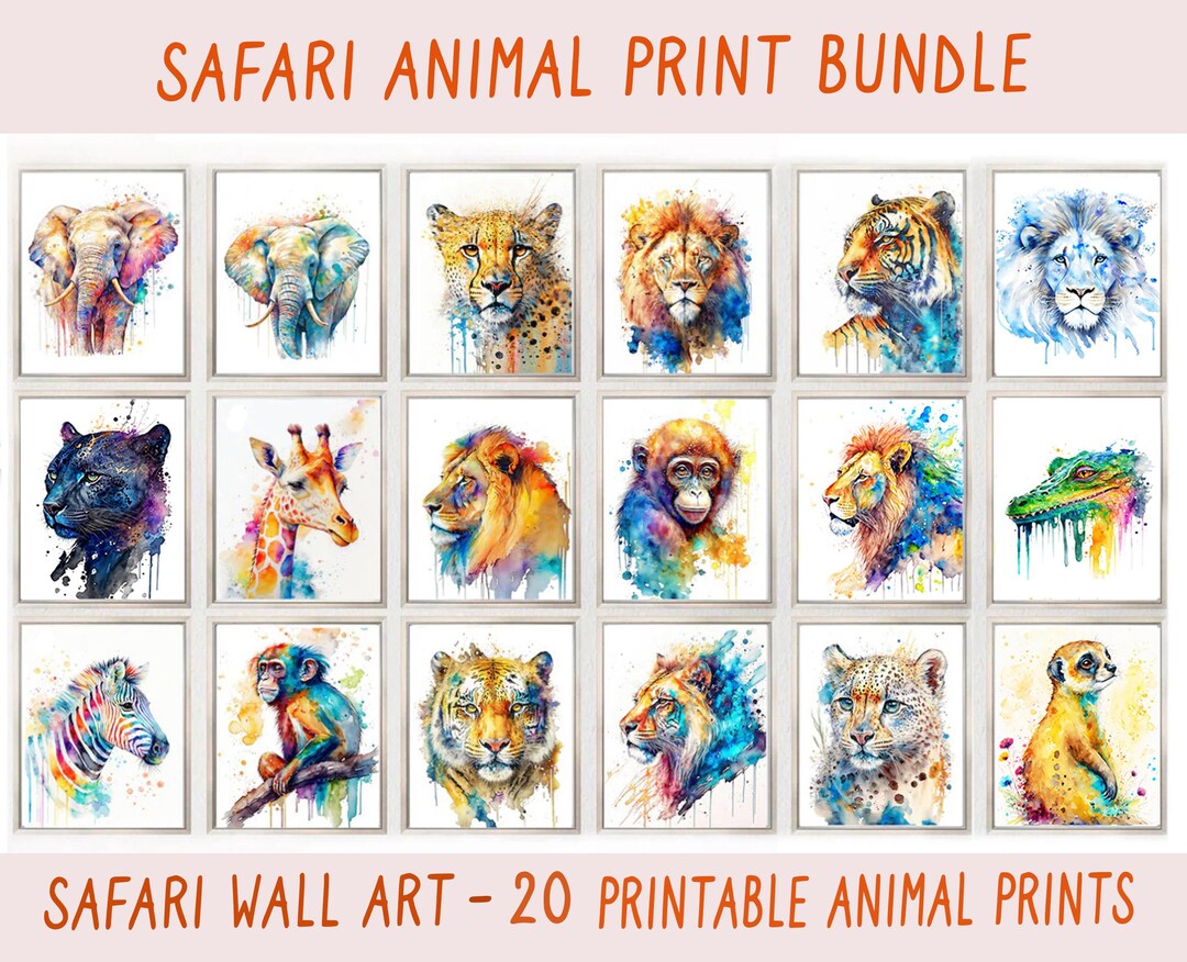Safari Animal Print Bundle 20 PRINTABLE Animals Watercolor Print Kids ...