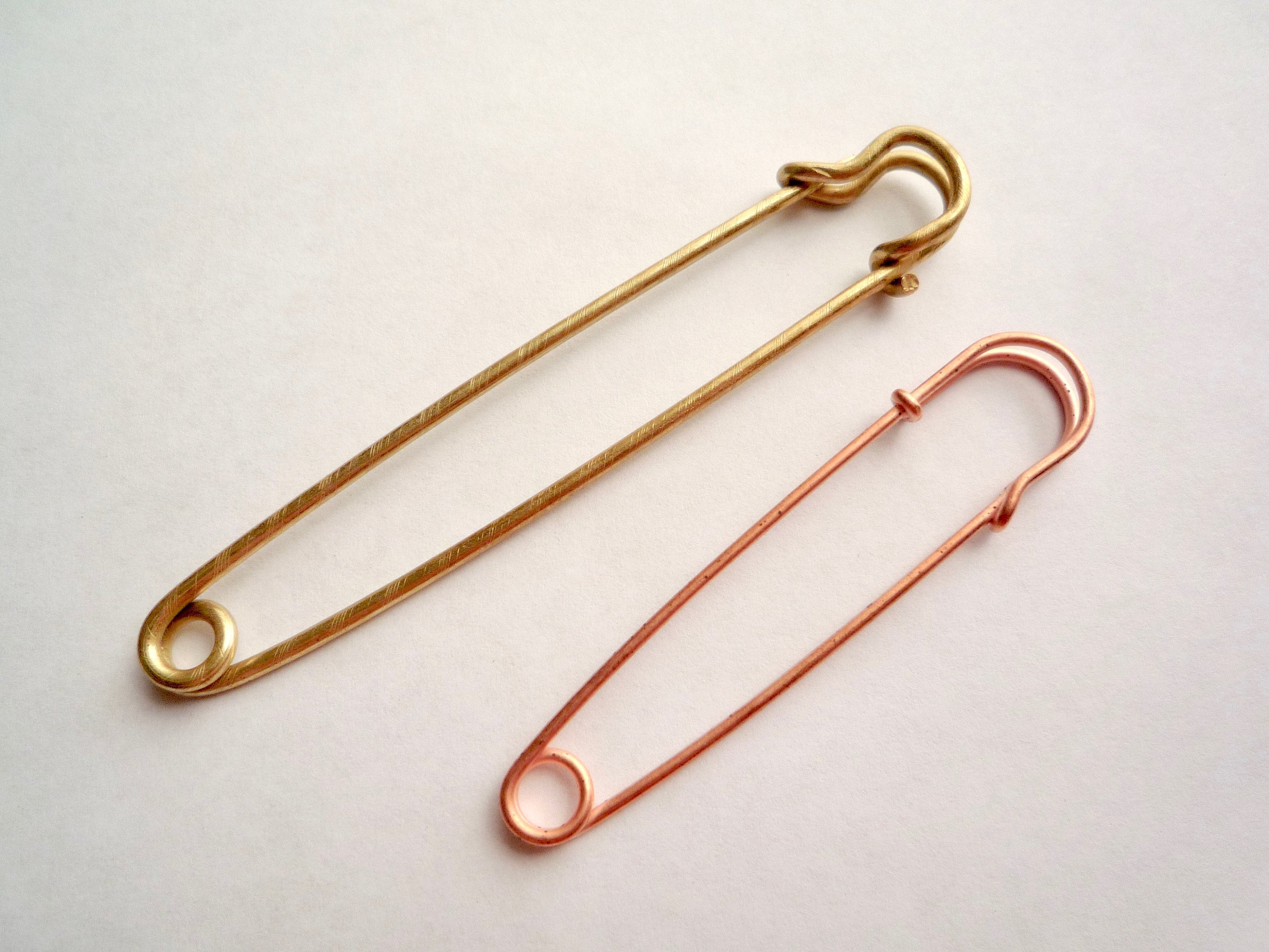 Large 3 Inch Copper or 4 Inch Brass Plated Iron Safety Pins, Plain Kilt ...