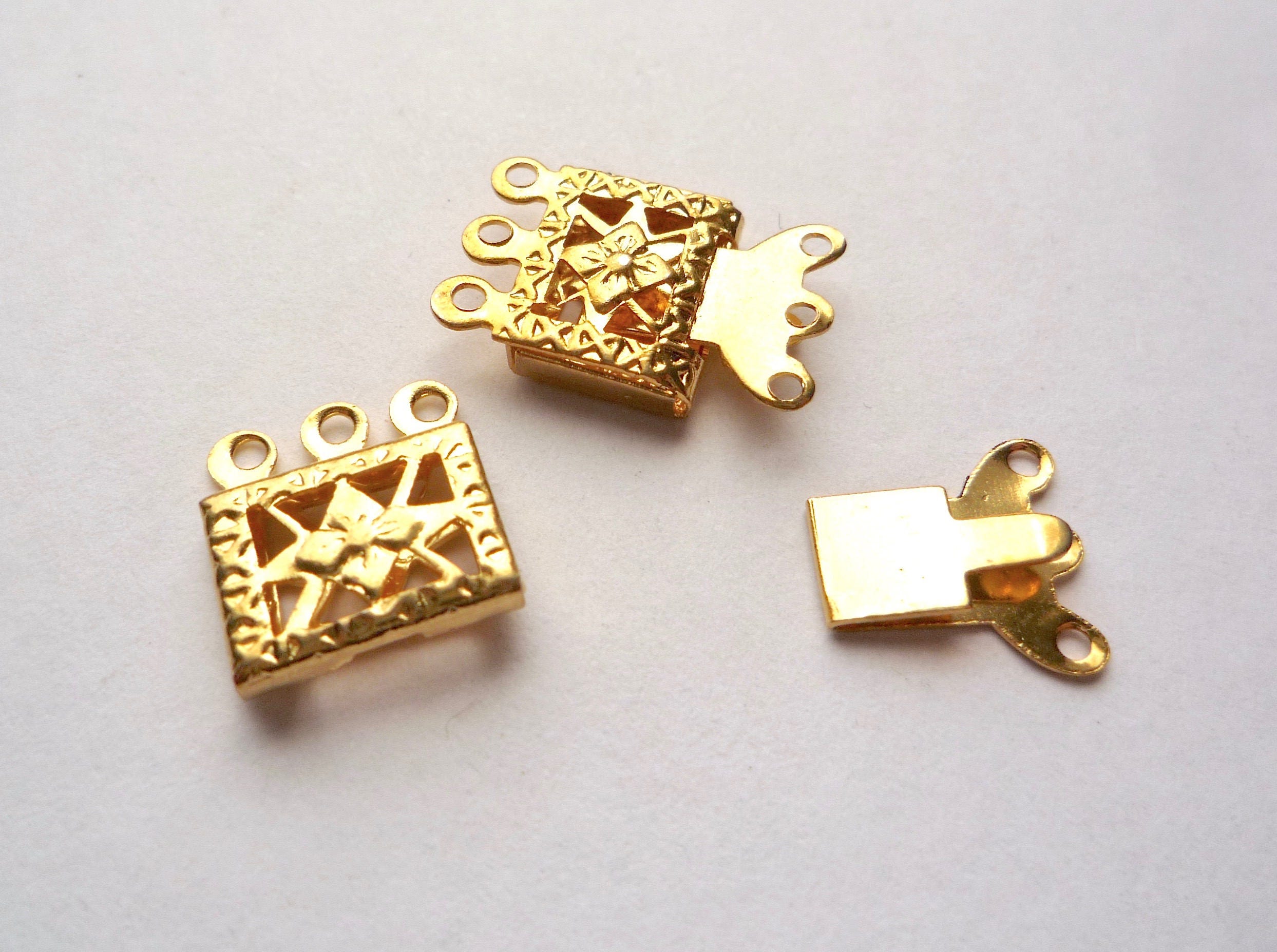 Gold Plated Brass 3 Strand Box Clasp, 6 Pieces of 10 Mm half Inch ...