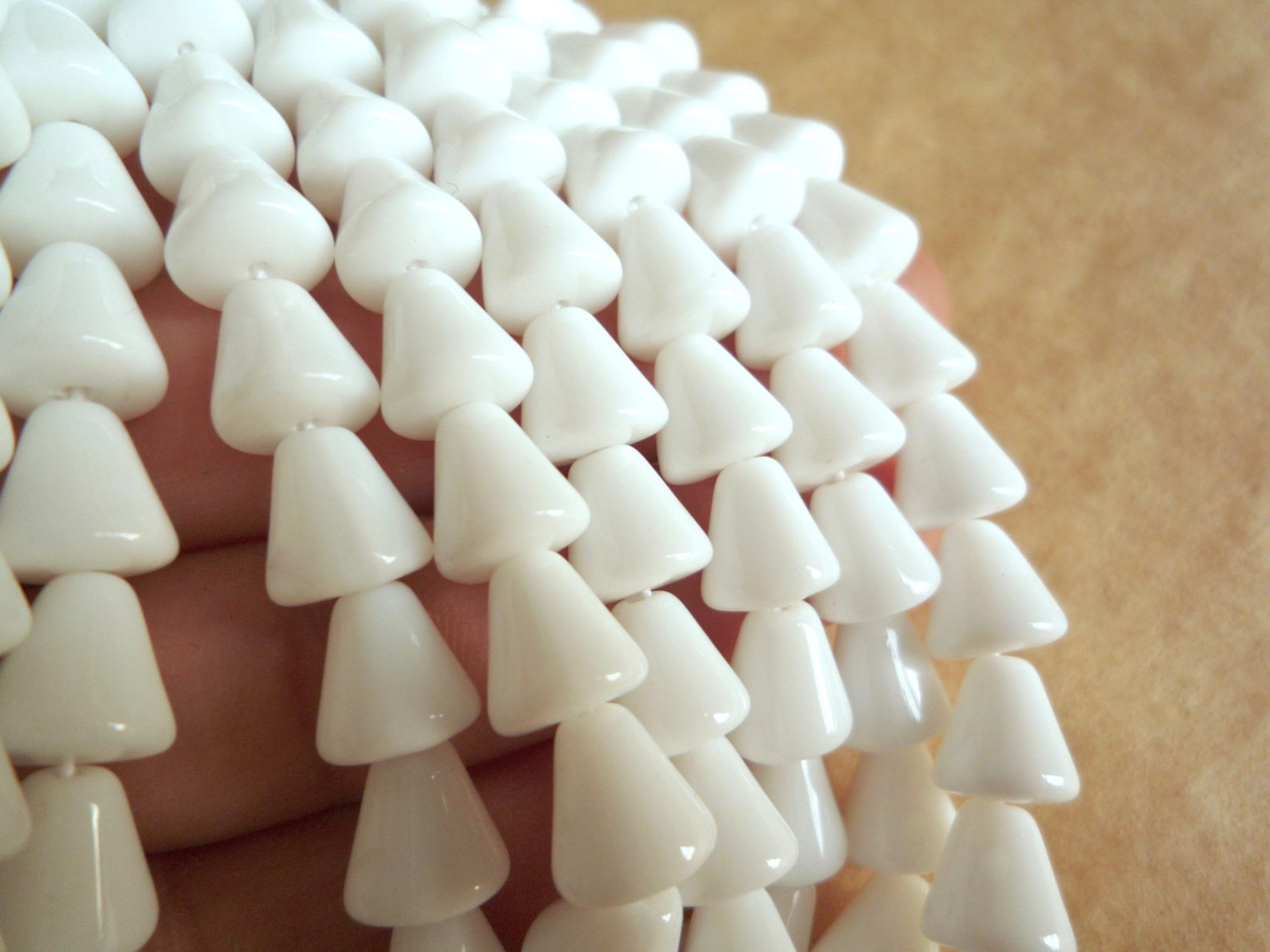 75 White or Navy Blue Cone Shaped Glass Beads, Small 8 Mm Opaque White ...
