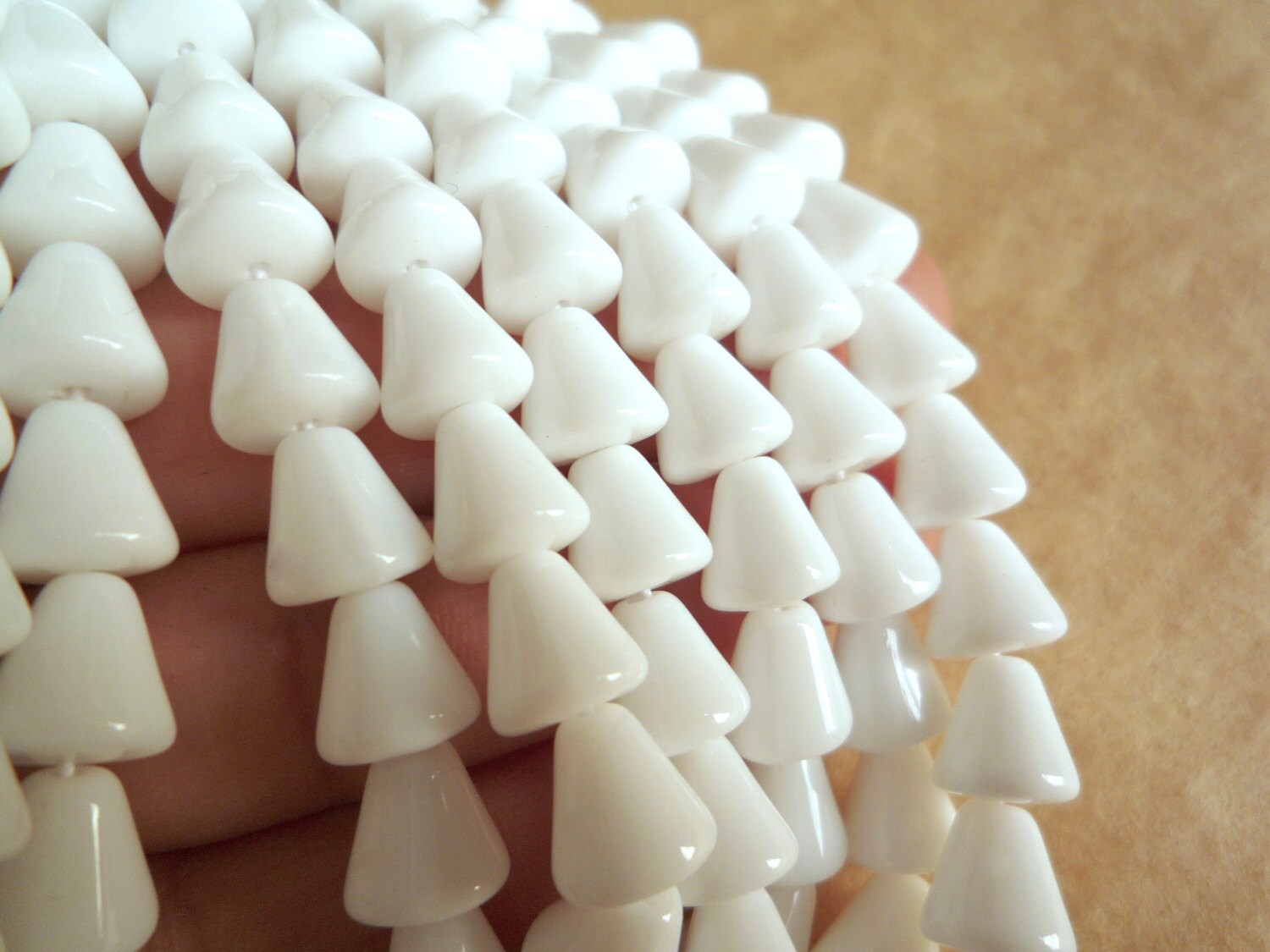 75 White or Navy Blue Cone Shaped Glass Beads, Small 8 Mm Opaque White ...