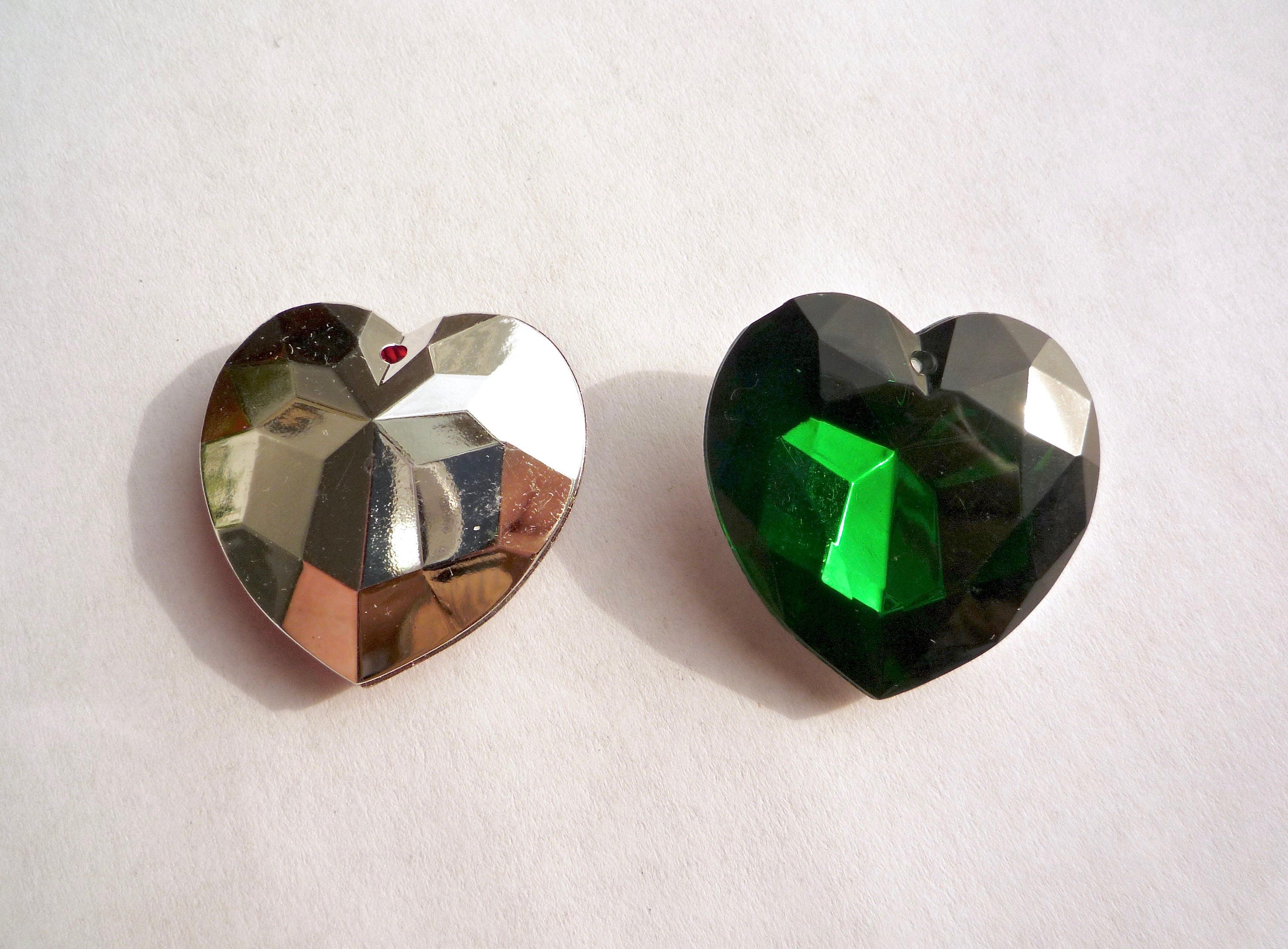 Large Acrylic Rhinestone Heart Beads, 5 Red or Green 35mm Hearts With ...
