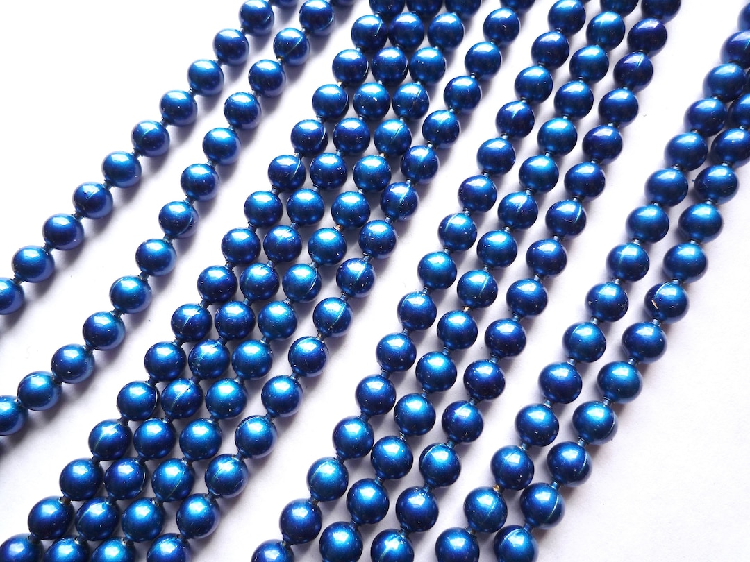 Large Blue Ball Chain Necklace, 16 Inches With Brass Spring Clasp and 6 ...