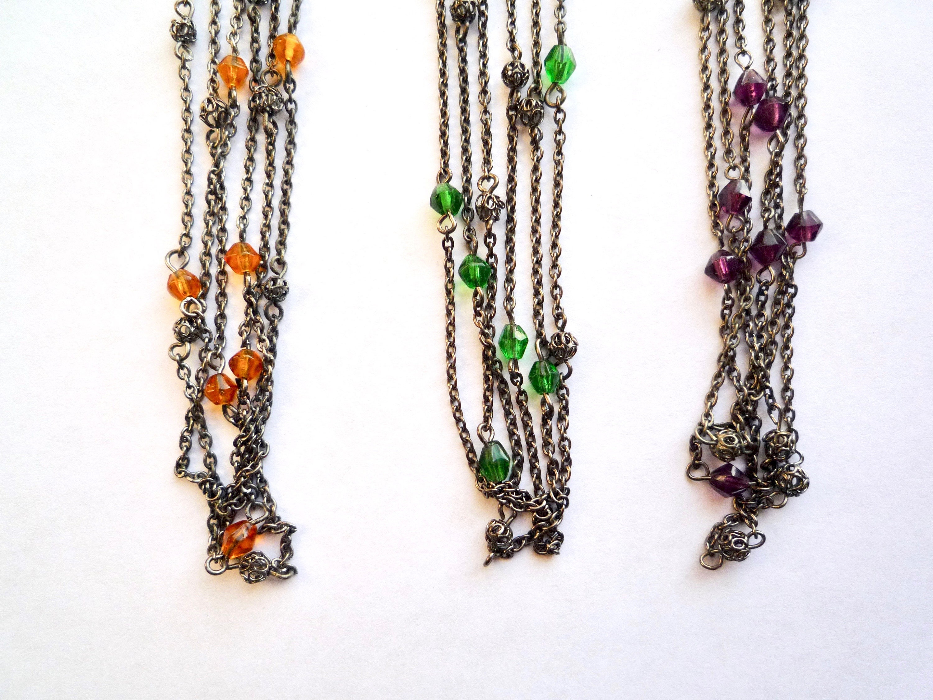 Vintage Gunmetal Multi-strand 3 Chain Necklace With Small - Etsy