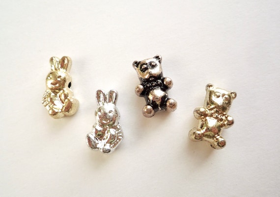 75 Tiny Silver or Brassy Gold Plastic Rabbit or Teddybear | Etsy
