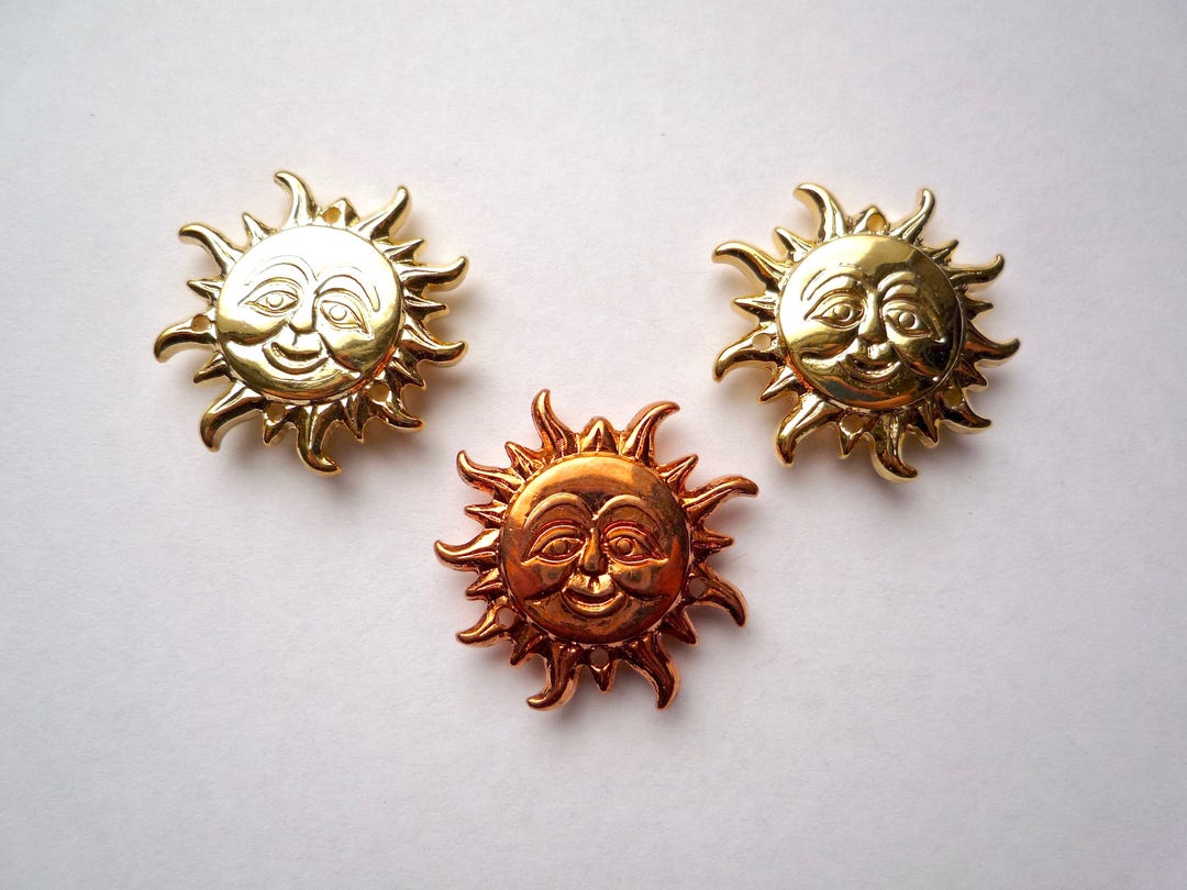 Vintage Lucite Sun Face Charm, 10 Gold or Copper Plated Acrylic Double ...